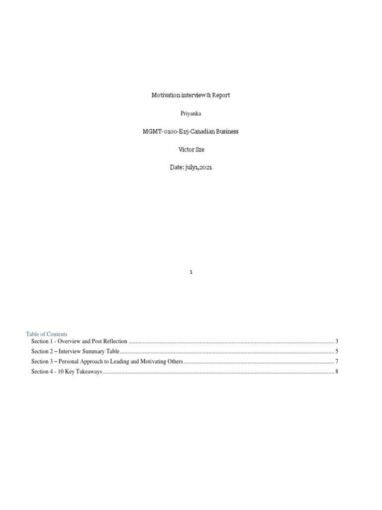 Assignment 1 Leadership and Motivation Report Template | PDF ...