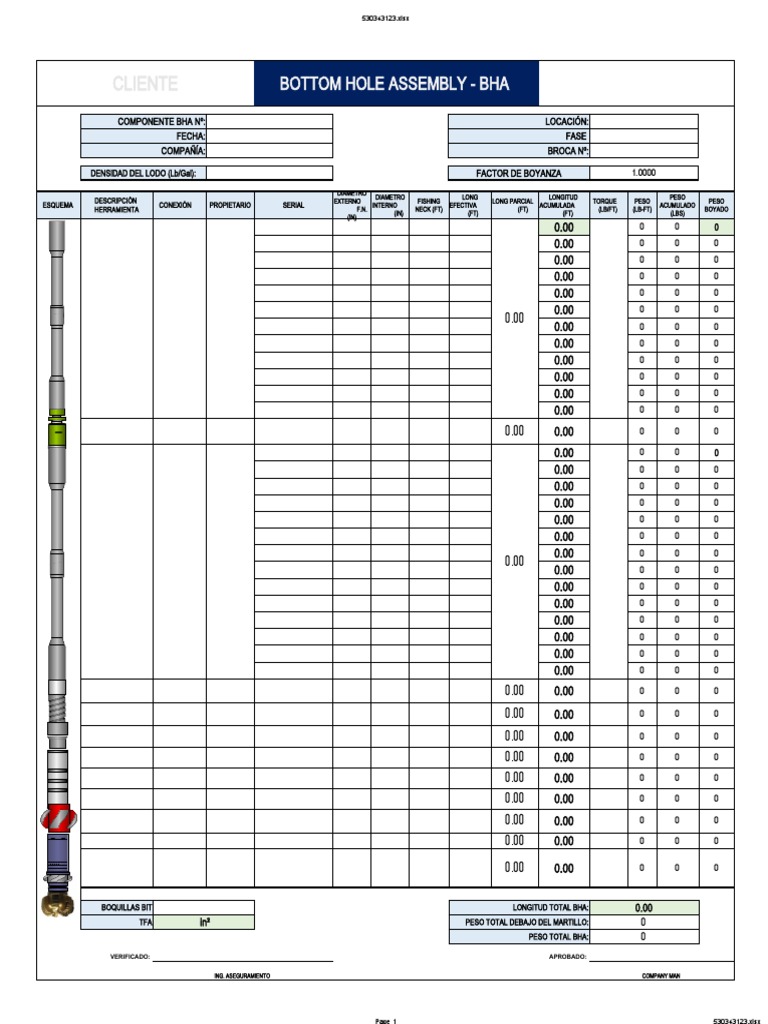 BHA Components and Tally Spreadsheet | PDF