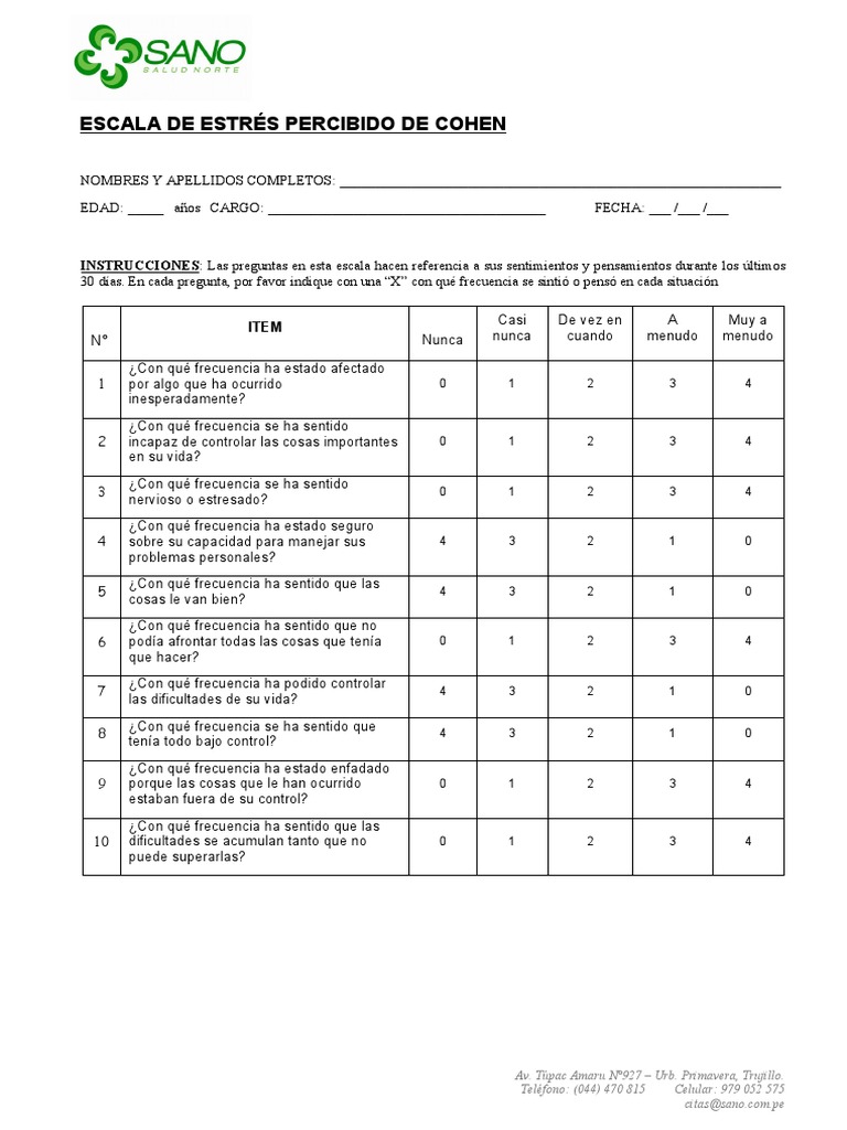 Escala De Estres Percibido Ficha Tecnica