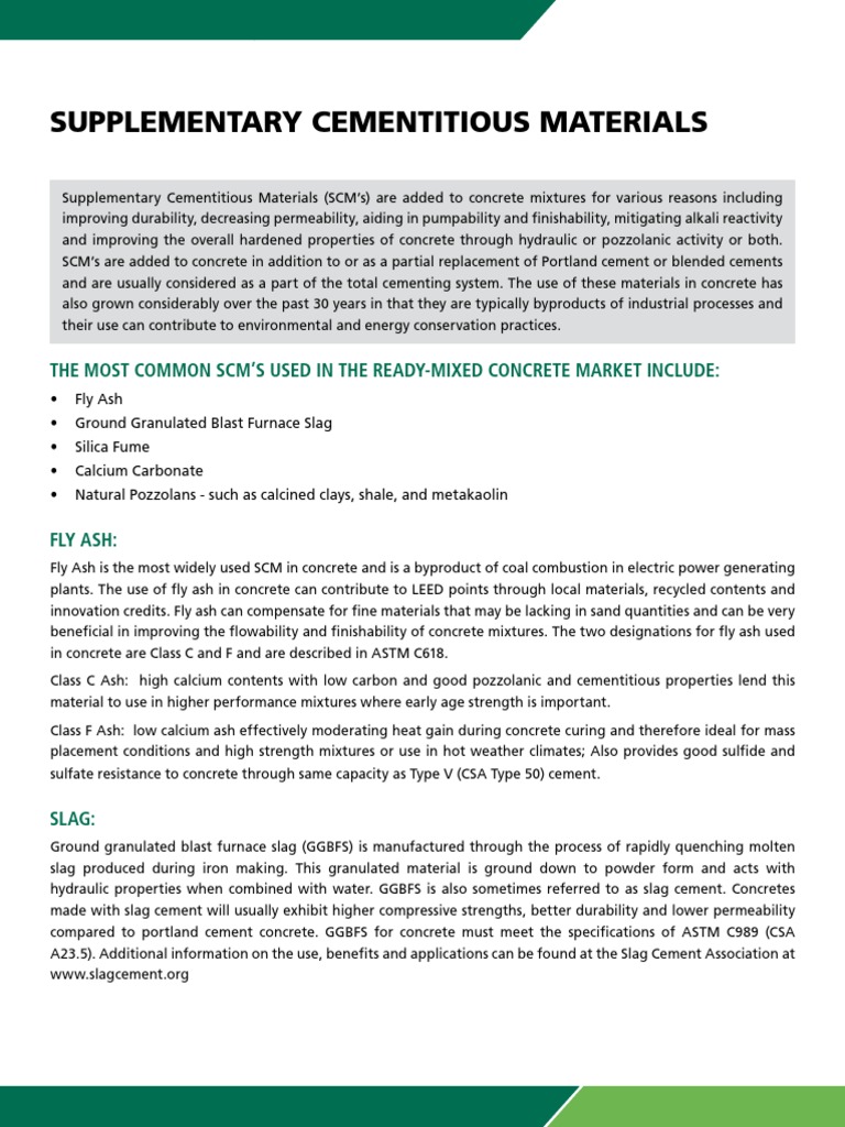 Supplementary Cementitious Materials: The Most Common SCM'S Used in The ...
