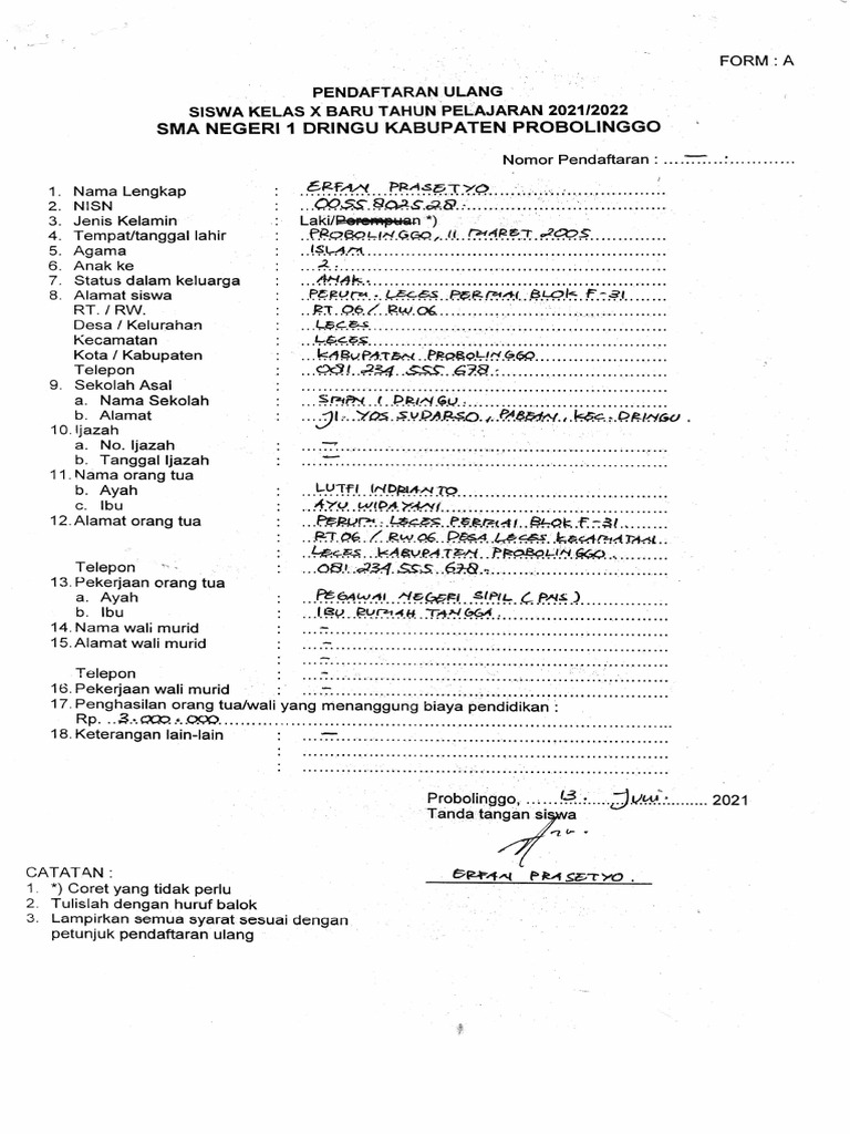 Panduan Pengisian Formulir Pendaftaran SMP | PDF | Kajian Bahasa Asing ...