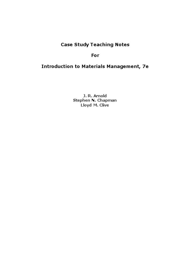 Case Study Teaching Notes For Introduction To Materials Management, 7e ...