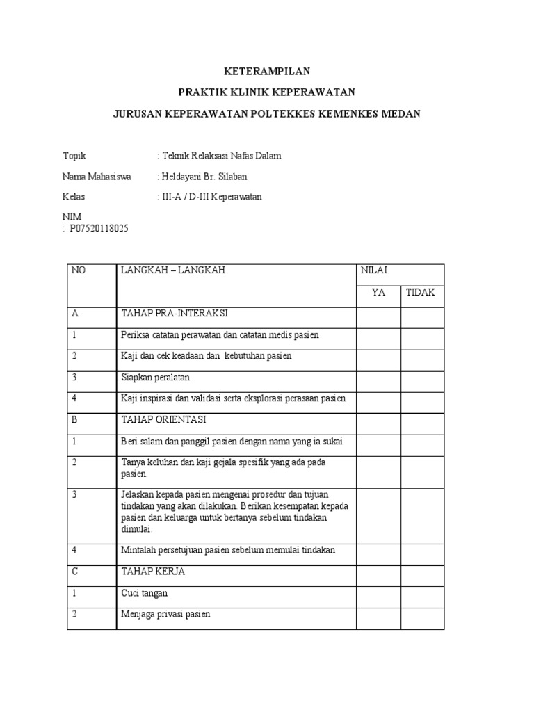 SOP Teknik Relaksasi Nafas Dalam | PDF | Pengembangan Diri | Kesehatan ...