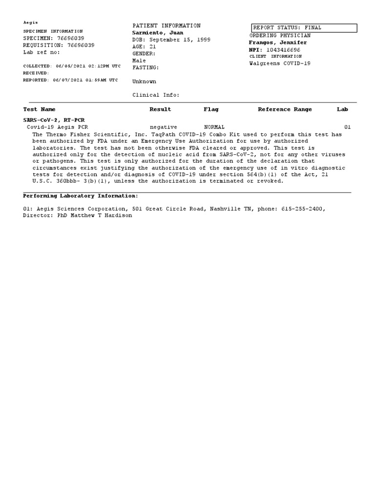Test Name Result Flag Reference Range Lab: Patient Information | PDF