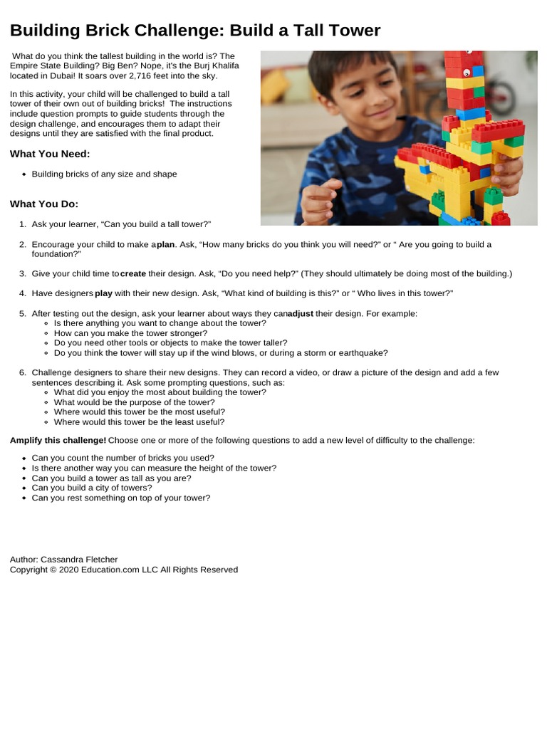 Building Brick Challenge Build A Tall Tower | PDF