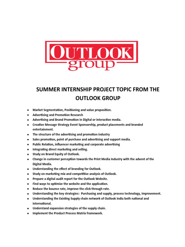 Summer Internship Project Topic From The Outlook Group | PDF ...