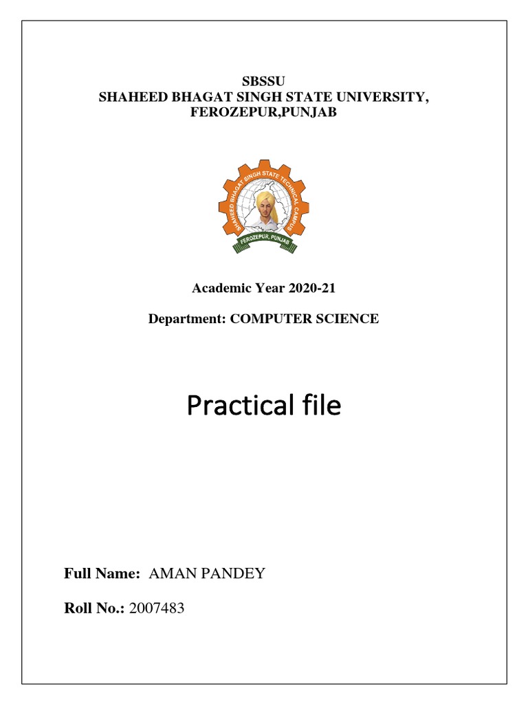 Practical File: Sbssu Shaheed Bhagat Singh State University, Ferozepur ...