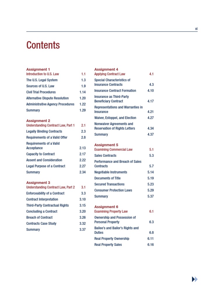 Table of Contents - CPCU 530 2nd Edition Business Law For Ins ...