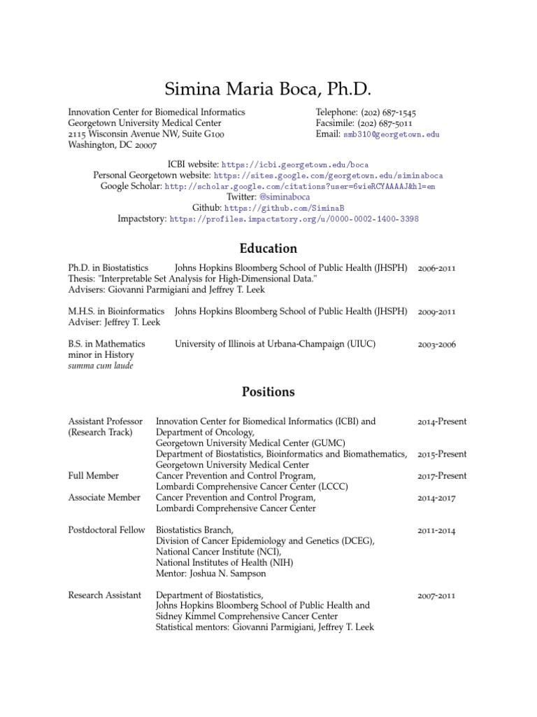 Simina Maria Boca, PH.D.: Education | PDF | National Cancer Institute ...
