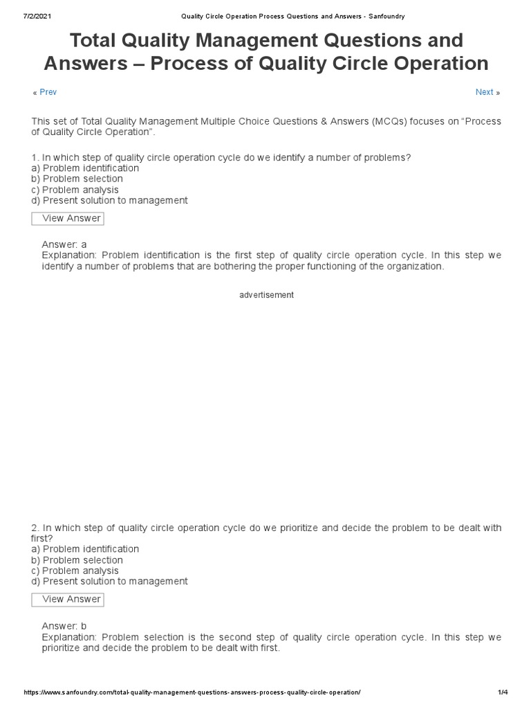 Quality Circle Operation Process Questions and Answers | Download Free ...