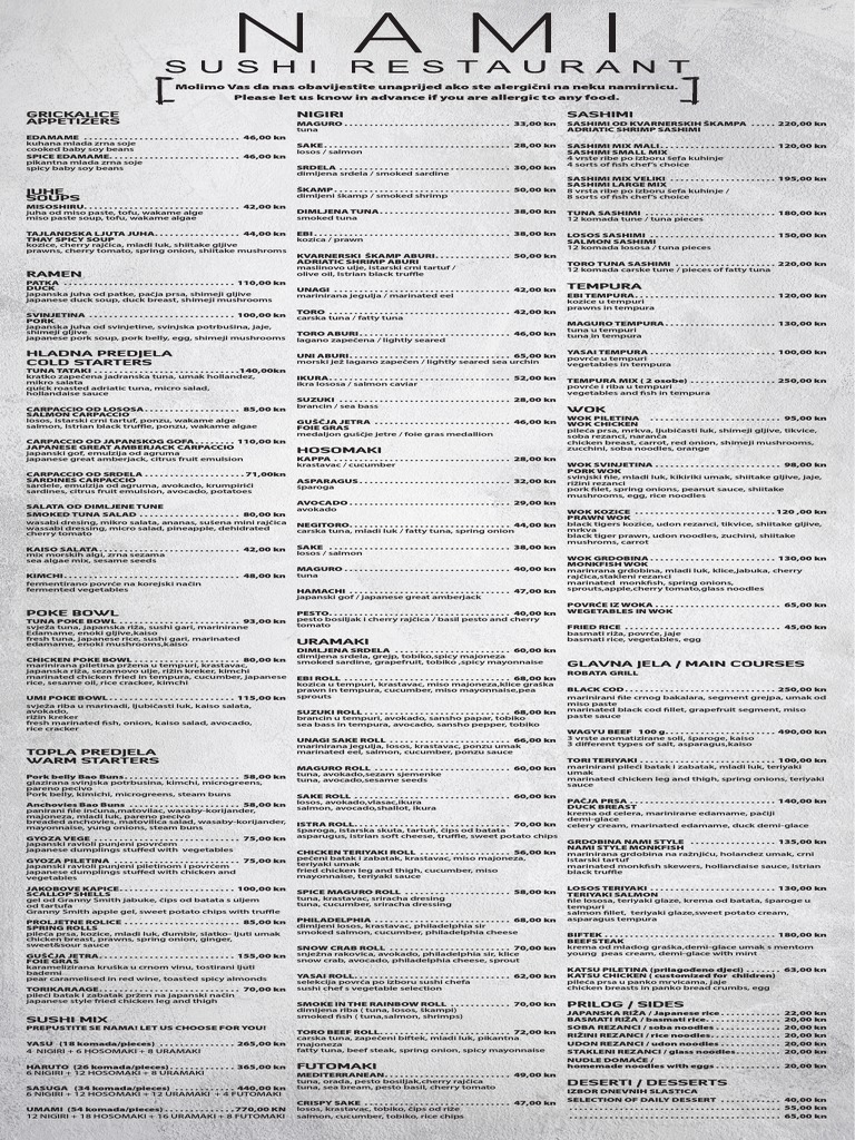 NAMI Sushi Menu | PDF | Sushi | East Asian Cuisine