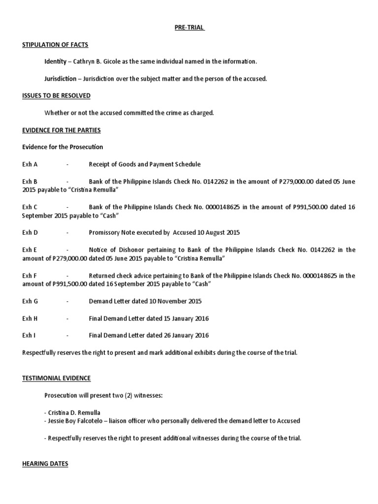 Sample Pre-Trial Notes | PDF