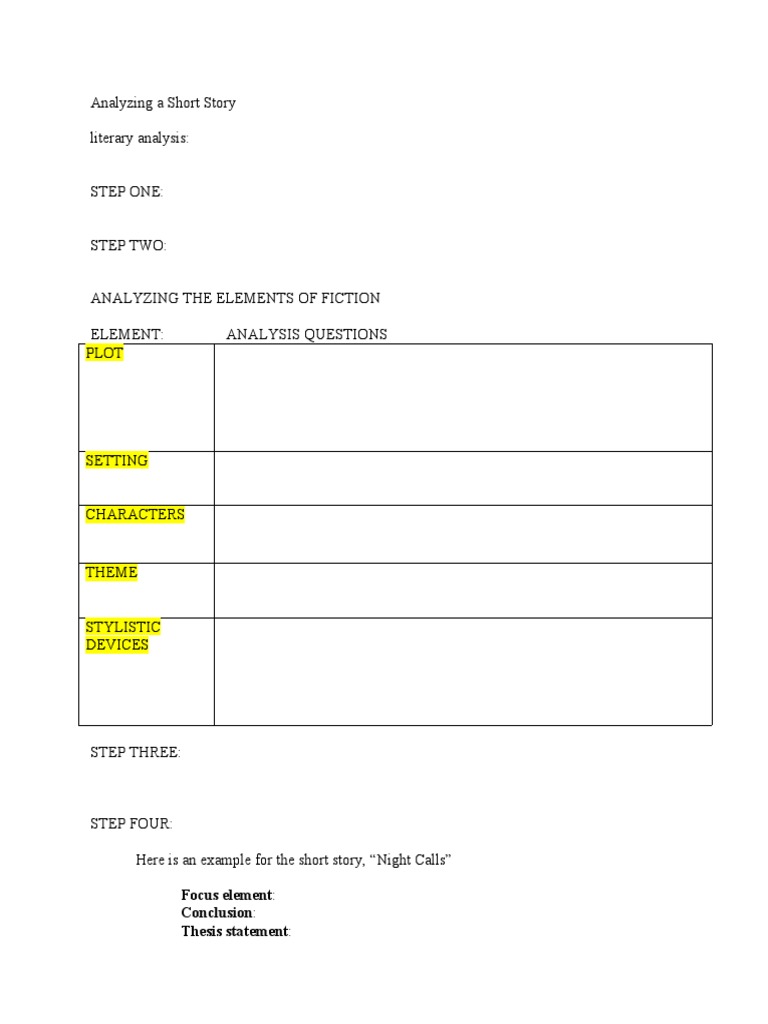 Analyzing A Short Story - Notes | PDF | Plot (Narrative) | Writers