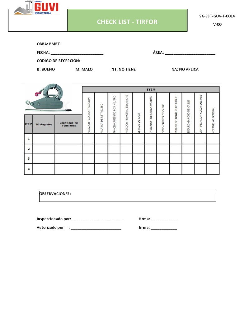 Checklist Tirfor | PDF