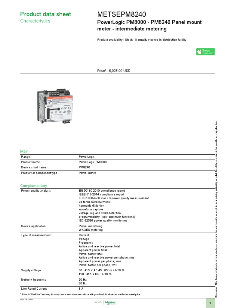 PowerLogic PM8000 Series - METSEPM8240 | PDF | Ac Power | Electrical ...