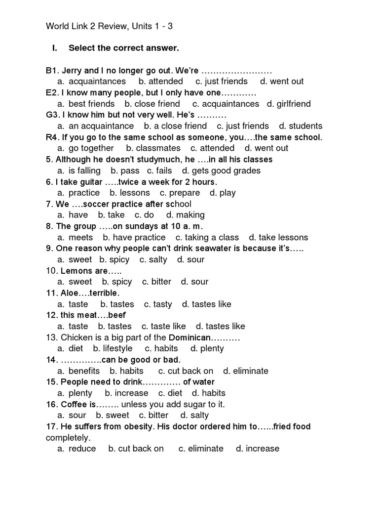 English Review Units 1-3 Book 2 - Myelt | PDF | Taste | Foods