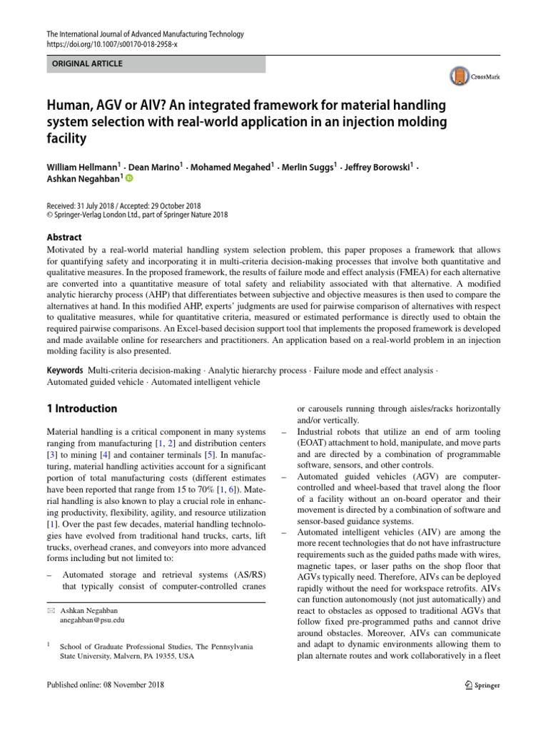 Human, AGV or AIV? An Integrated Framework For Material Handling System ...