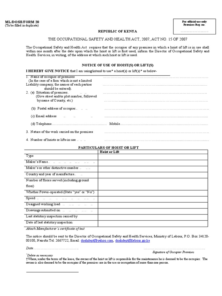 DOSH 20 Notice of Use of Hoist or Lift | PDF | Business