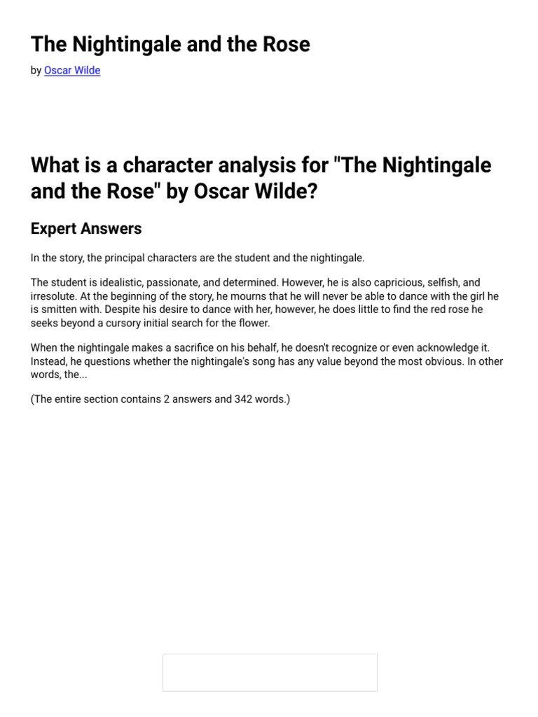 What Is A Character Analysis For - The Nightingale and The Rose - by ...