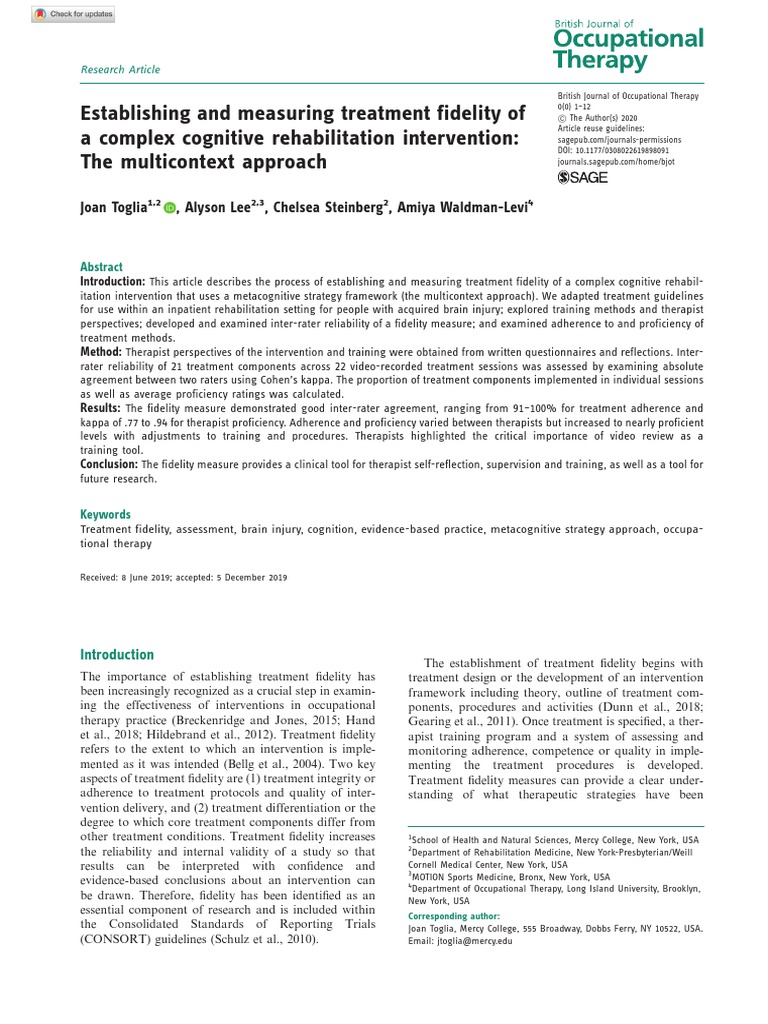 Establishing and Measuring Treatment Fidelity of A Complex Cognitive ...