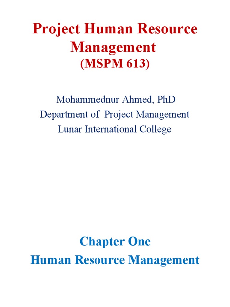 Chapter One - Project Human Resource Management | PDF | Human Resource ...