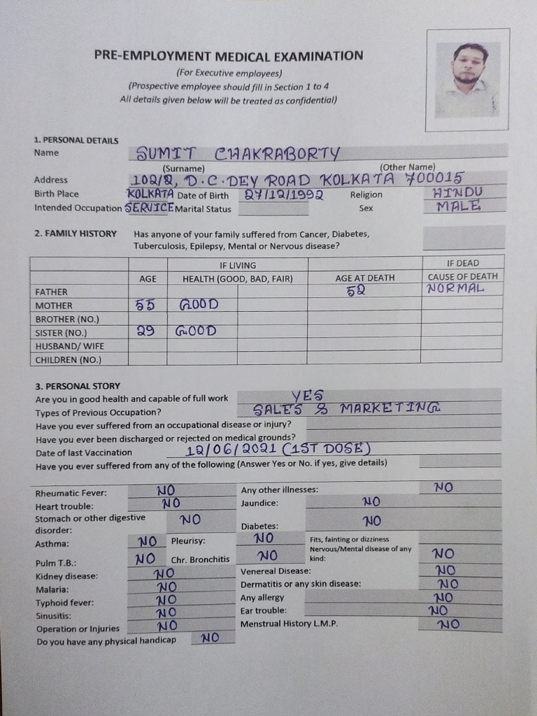 Pre-Employment Medical Examination | PDF | Diseases And Disorders ...