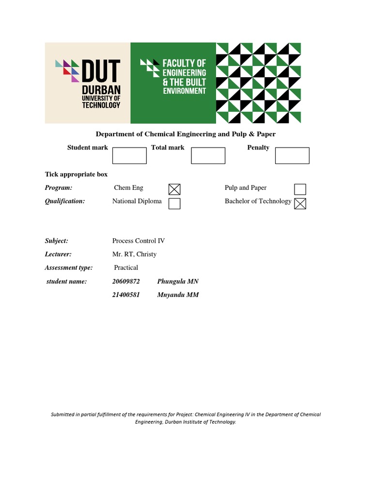 Department of Chemical Engineering and Pulp & Paper: Student Mark Total ...