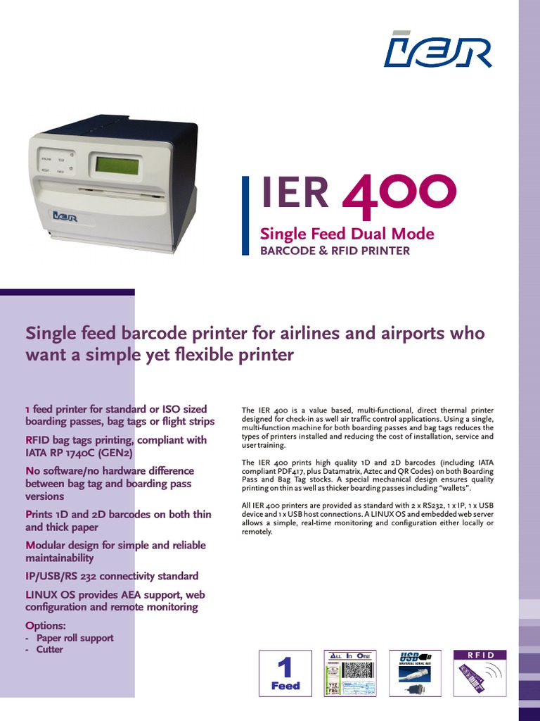 IER 400 Printer Overview and Features | PDF | Radio Frequency ...