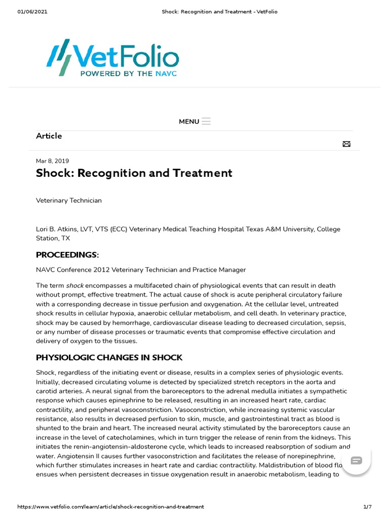 Shock - Recognition and Treatment - VetFolio | PDF | Shock (Circulatory ...