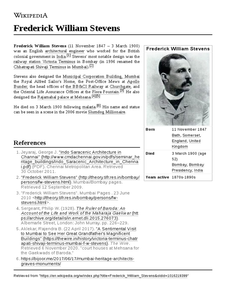 Frederick William Stevens: Architect of CST | PDF | Mumbai
