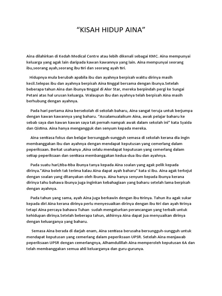 Cerpen (Kisah Hidup Aina) | PDF