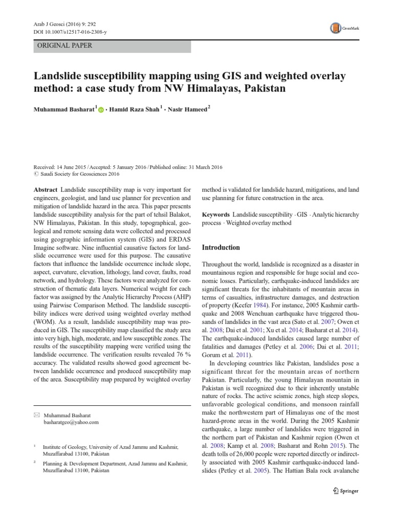 Landslide Susceptibility Mapping Using GIS and Weighted Overlay Method: A Case Study From NW ...
