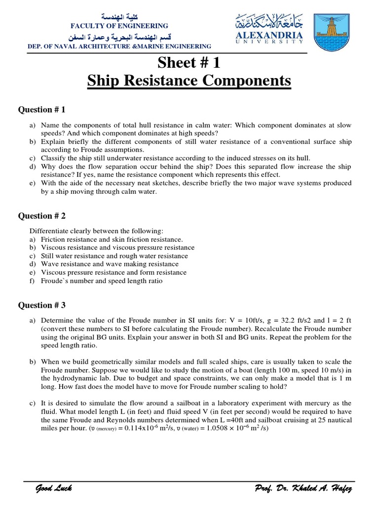 Sheet # 1 Ship Resistance Components: Question # 1 | PDF | Drag ...