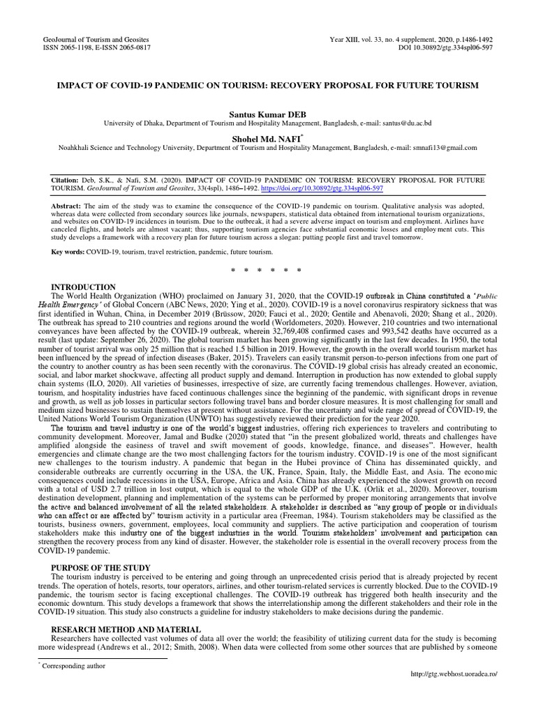 Impact Of Covid 19 Pandemic On Tourism R Pdf Tourism Economic Growth
