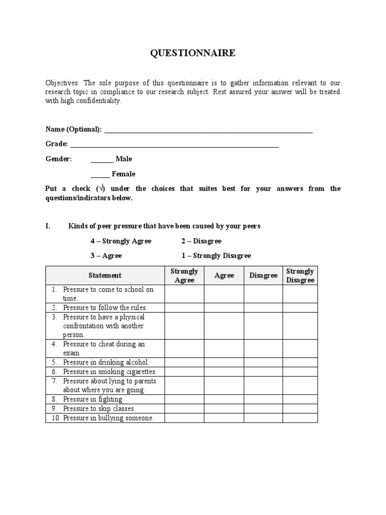 Questionnaire Peer Pressure | PDF | Questionnaire | Test (Assessment)