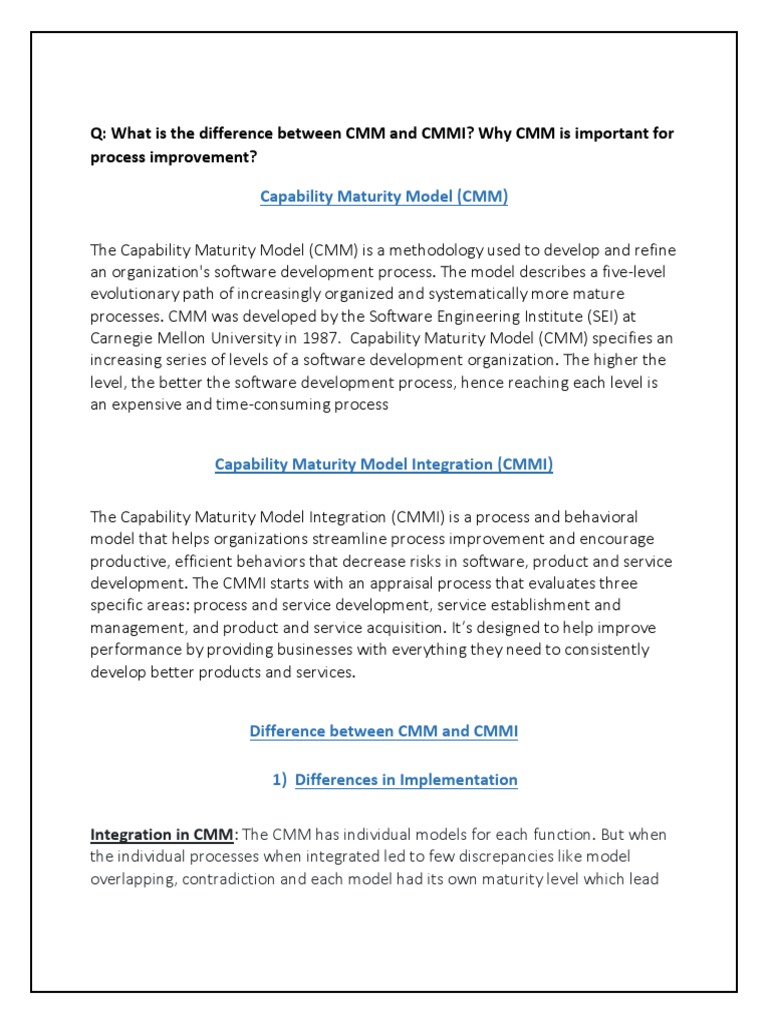 Q: What Is The Difference Between CMM and CMMI? Why CMM Is Important For Process Improvement ...