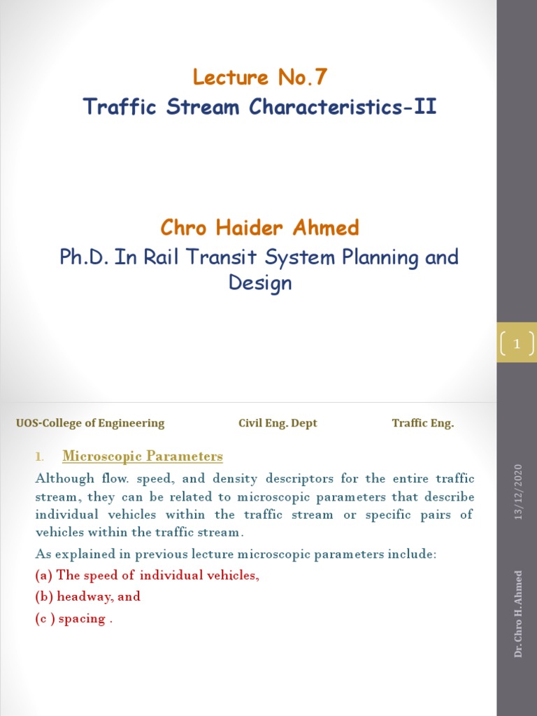 Traffic Stream Characteristics and Measures | PDF | Traffic | Road ...