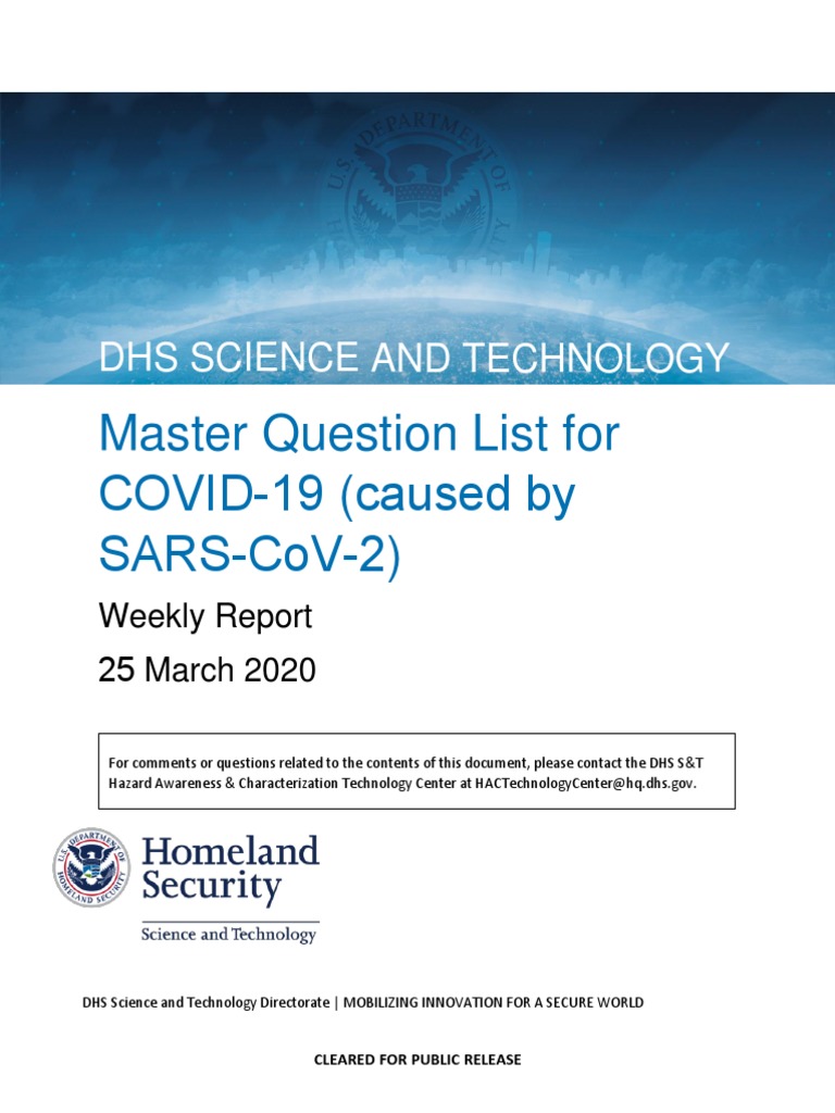 Master Question List For Covid-19 (Caused by Sars-Cov-2) : Dhs Science ...
