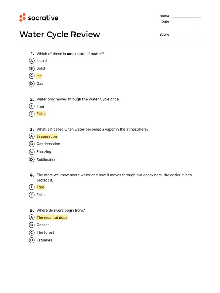 Quiz Water Cycle Review | PDF