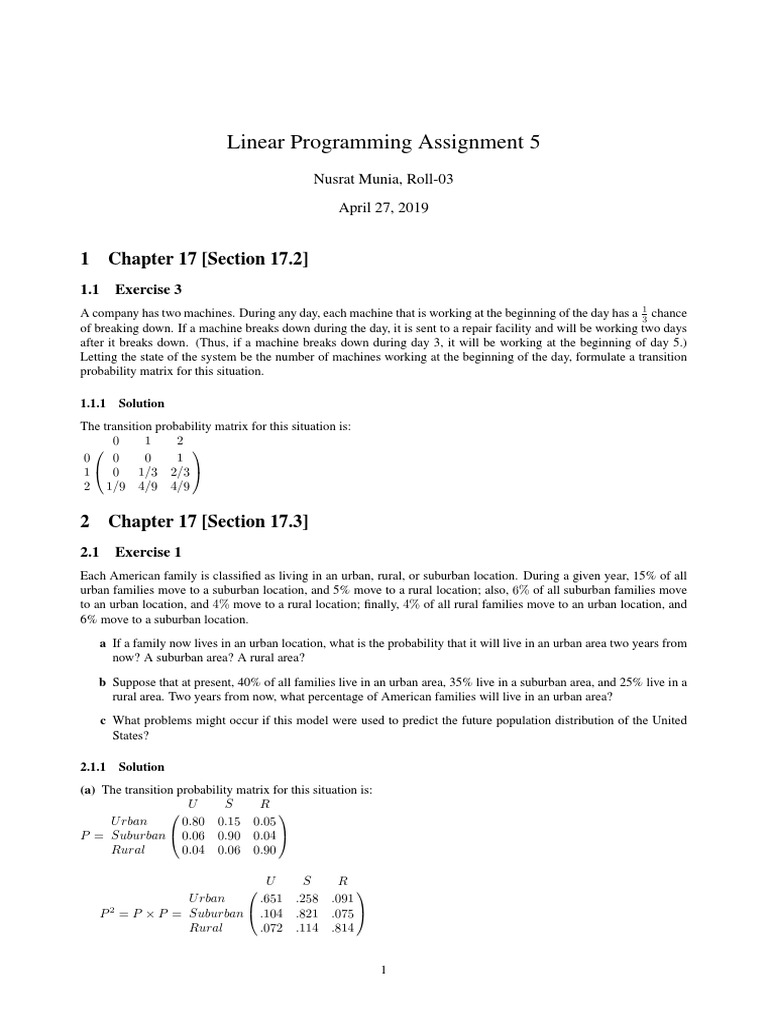 Linear Programming Assignment 5: 1 Chapter 17 (Section 17.2) | PDF ...