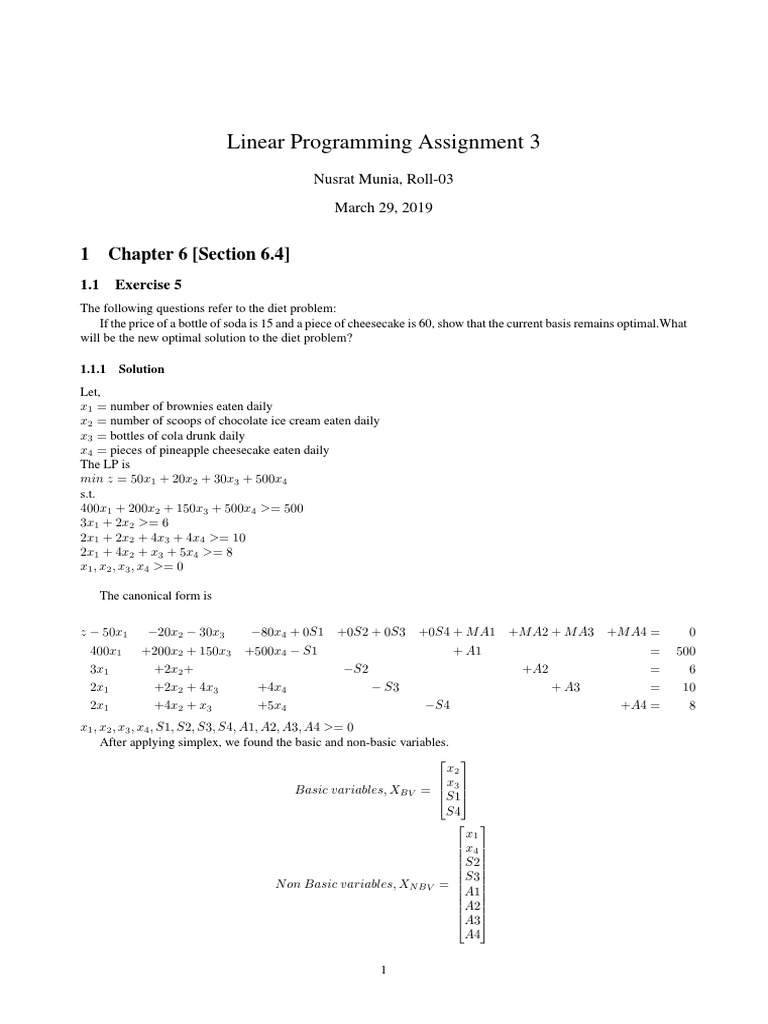 Linear Programming Assignment 3: 1 Chapter 6 (Section 6.4) | PDF | Mathematics Of Computing ...