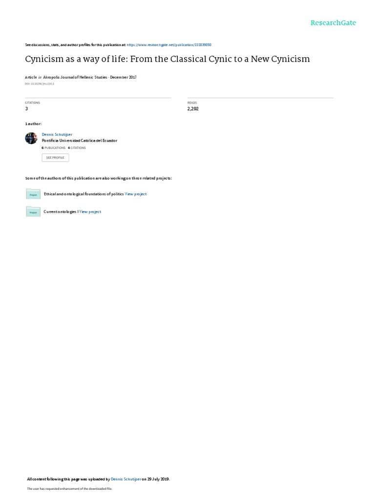 Cynicism As A Way of Life: From The Classical Cynic To A New Cynicism ...