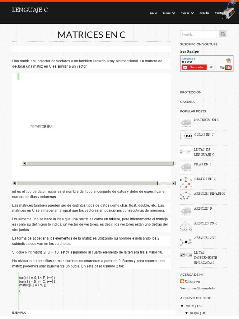 Lenguaje C - Matrices en C | PDF | Estructura de datos de matriz ...