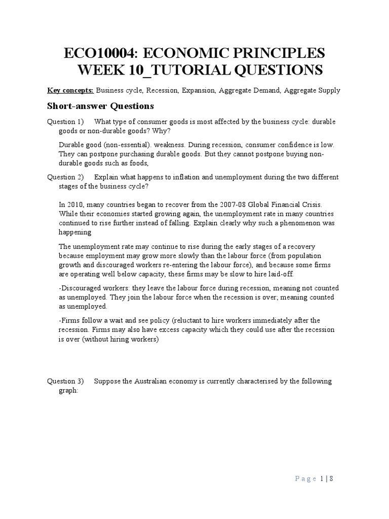 Week 10 - Tutorial Questions | PDF | Recession | Aggregate Demand