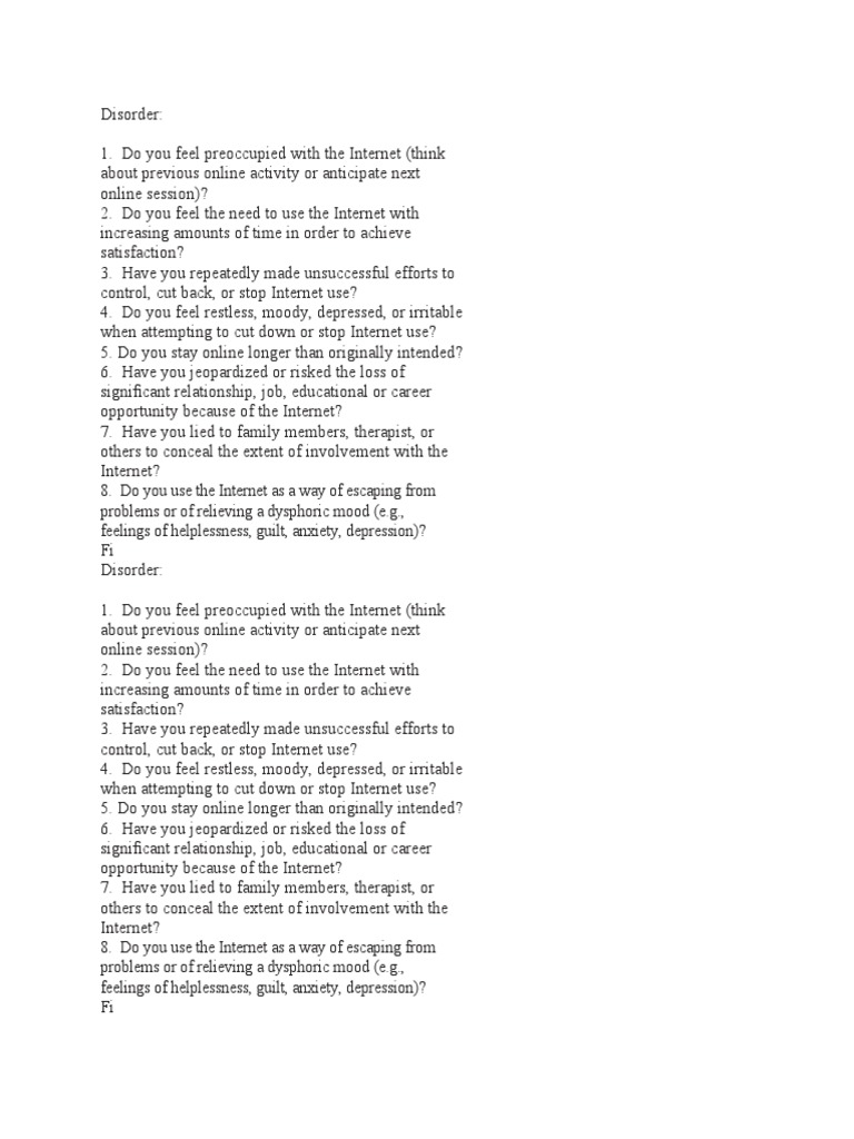 Young Internet Scale | PDF | Depression (Mood) | Anxiety