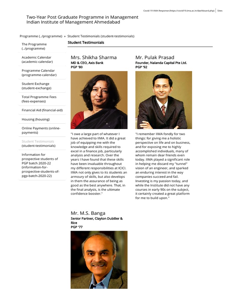Student Testimonials - IIMA | Download Free PDF | Business