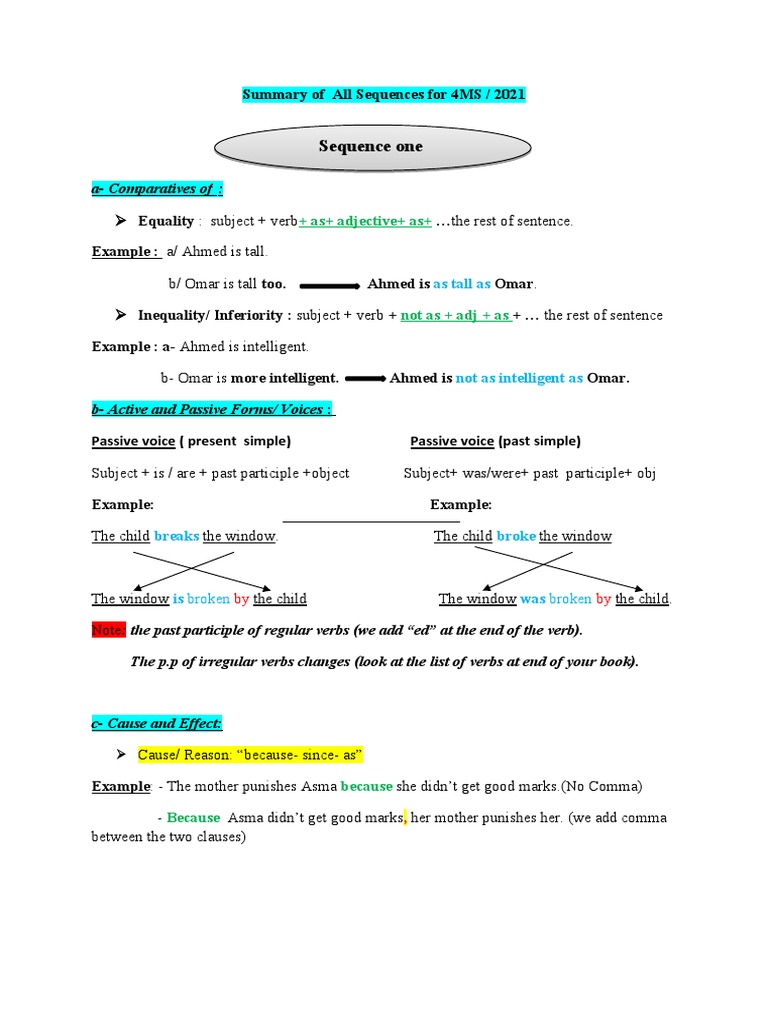Summary of All Sequences For 4MS 2021 | PDF | Verb | Perfect (Grammar)