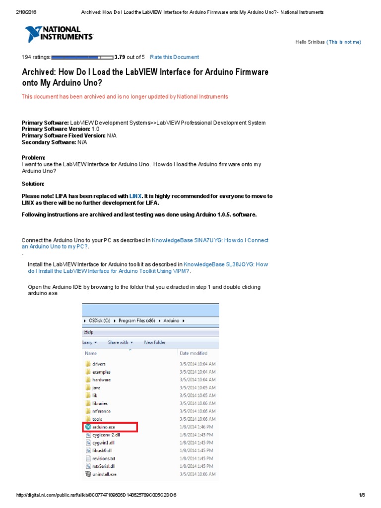 How Do I Load The Labview Interface For Arduino Firmware Onto My Arduino Uno - National ...