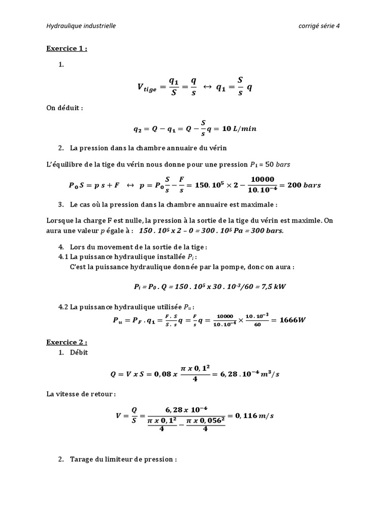 Corrigé Série 4 | PDF | Pression | Dynamique des fluides