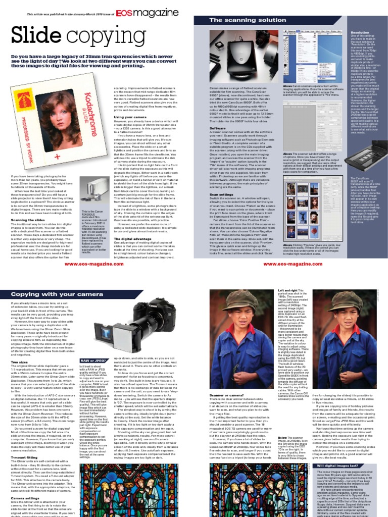Slide Copying: The Scanning Solution | PDF | Image Scanner | Camera